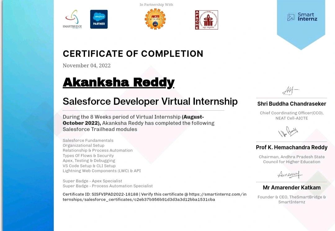 Akanksha reddy on LinkedIn: #internship #salesforce Akanksha reddy on LinkedIn: #internship #salesforce