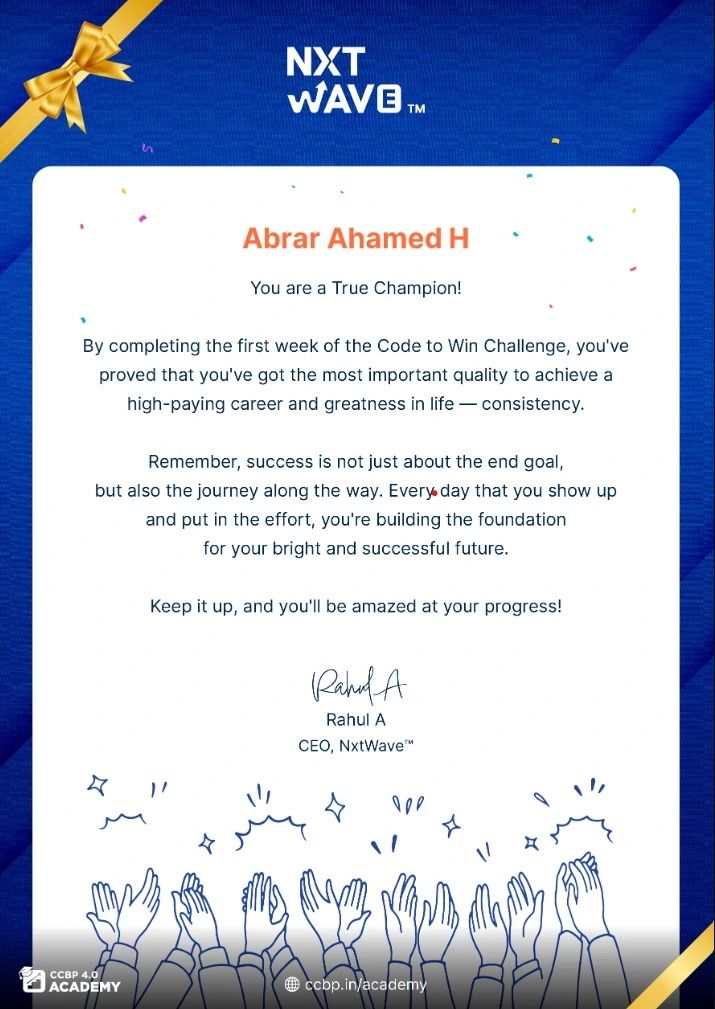 Abrar Ahamed Hasan on LinkedIn: #nxtwave #nxtwaveccbp #ccbp #student # ... Abrar Ahamed Hasan on LinkedIn: #nxtwave #nxtwaveccbp #ccbp #student # ...