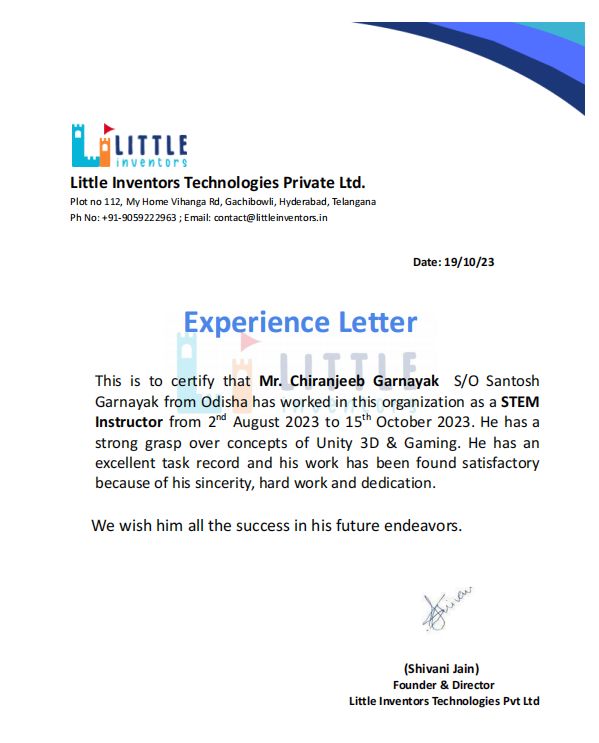 Chiranjeeb Garnayak on LinkedIn: Experience letter. Chiranjeeb Garnayak on LinkedIn: Experience letter.