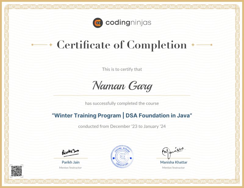 Naman Garg on LinkedIn: #dsa #javaprogramming #achievement #codingninjas Naman Garg on LinkedIn: #dsa #javaprogramming #achievement #codingninjas