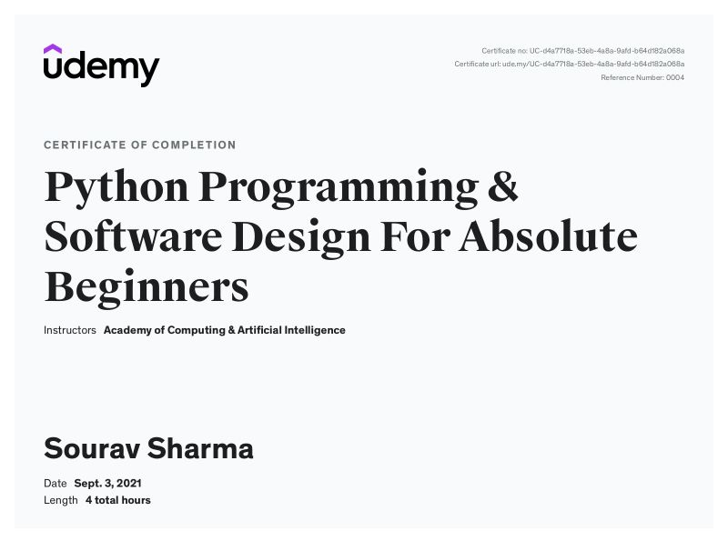 Sourav Sharma on LinkedIn: #python #softwaredevelopment #udemycertified ... Sourav Sharma on LinkedIn: #python #softwaredevelopment #udemycertified ...