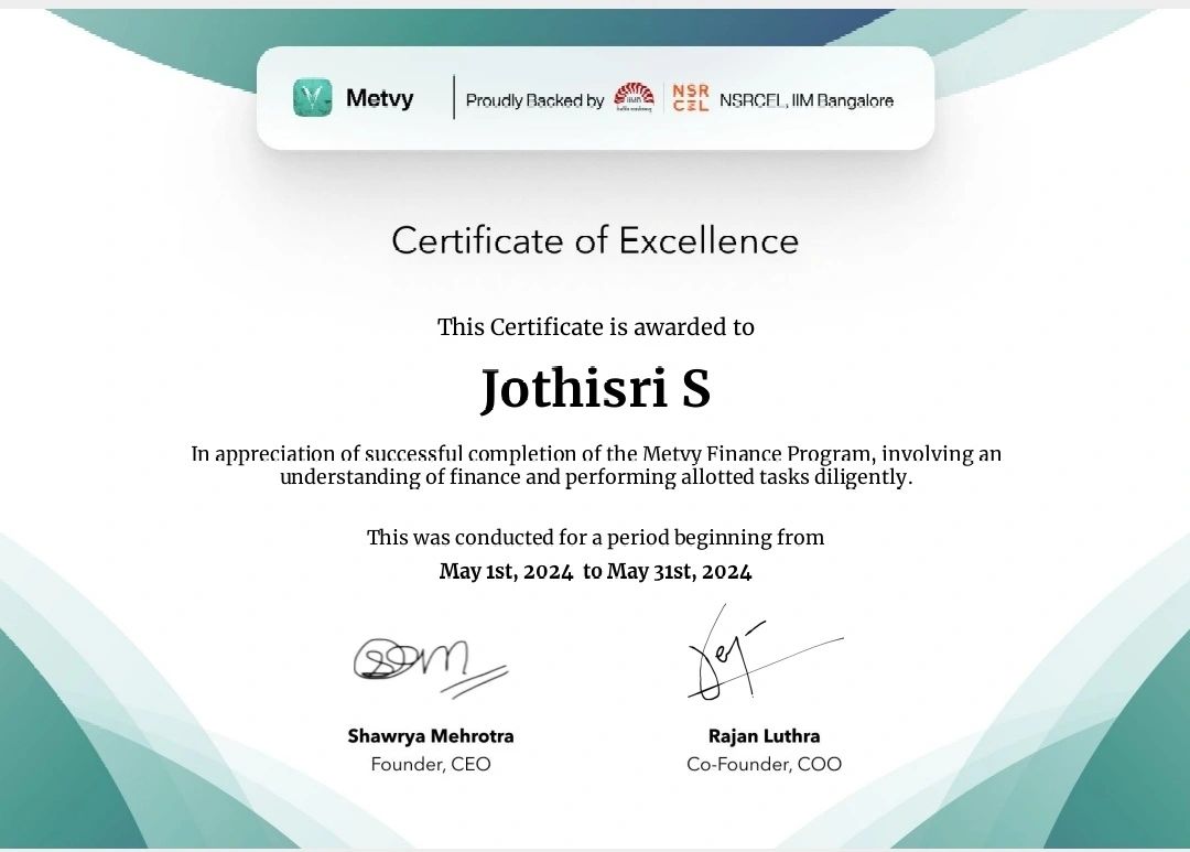 Jothisri S on LinkedIn: #metvy #finance Jothisri S on LinkedIn: #metvy #finance