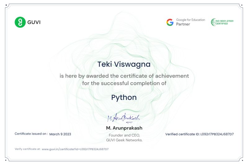 Teki Viswagna Bramha on LinkedIn: #python #guvi #programming # ... Teki Viswagna Bramha on LinkedIn: #python #guvi #programming # ...