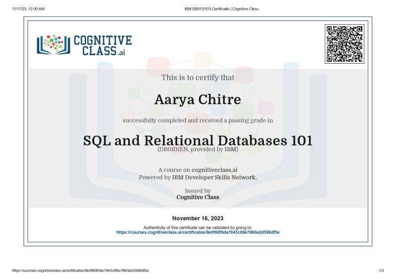 Aarya Chitre on LinkedIn: #sql #databasemanagement #cognitiveclass Aarya Chitre on LinkedIn: #sql #databasemanagement #cognitiveclass