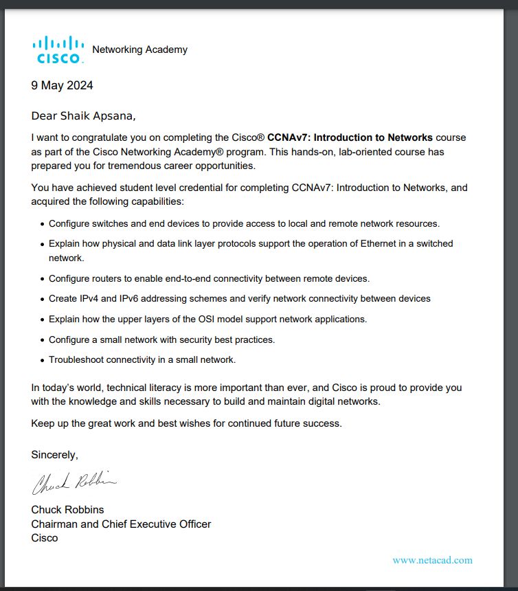 Shaik Apsana on LinkedIn: #cisconetworkingacademy Shaik Apsana on LinkedIn: #cisconetworkingacademy