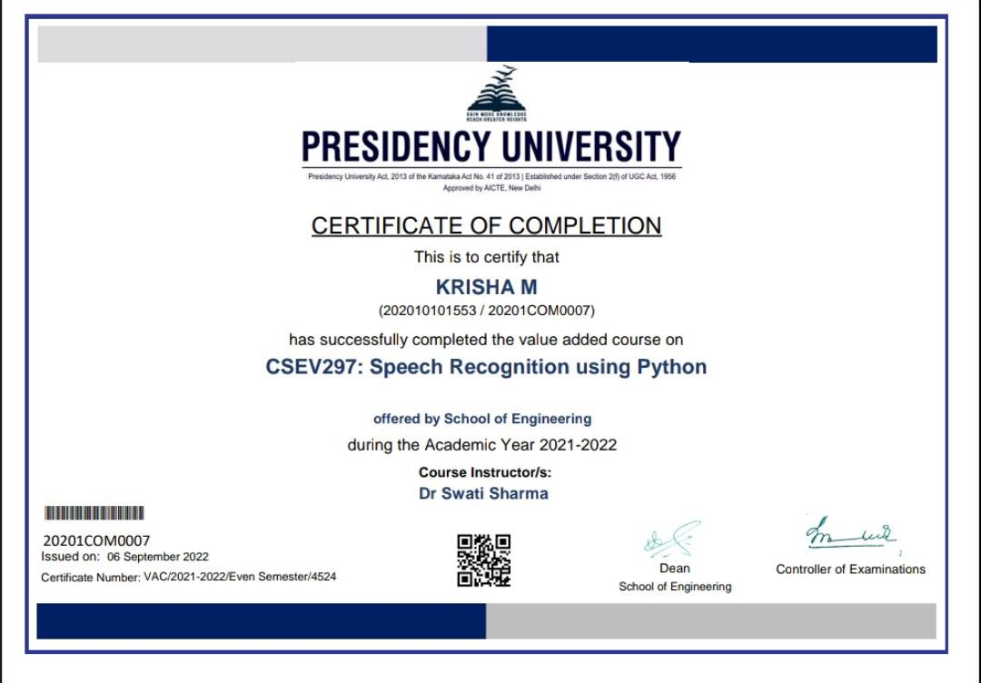Krisha Murugan on LinkedIn: #speechrecognition #python # ... Krisha Murugan on LinkedIn: #speechrecognition #python # ...
