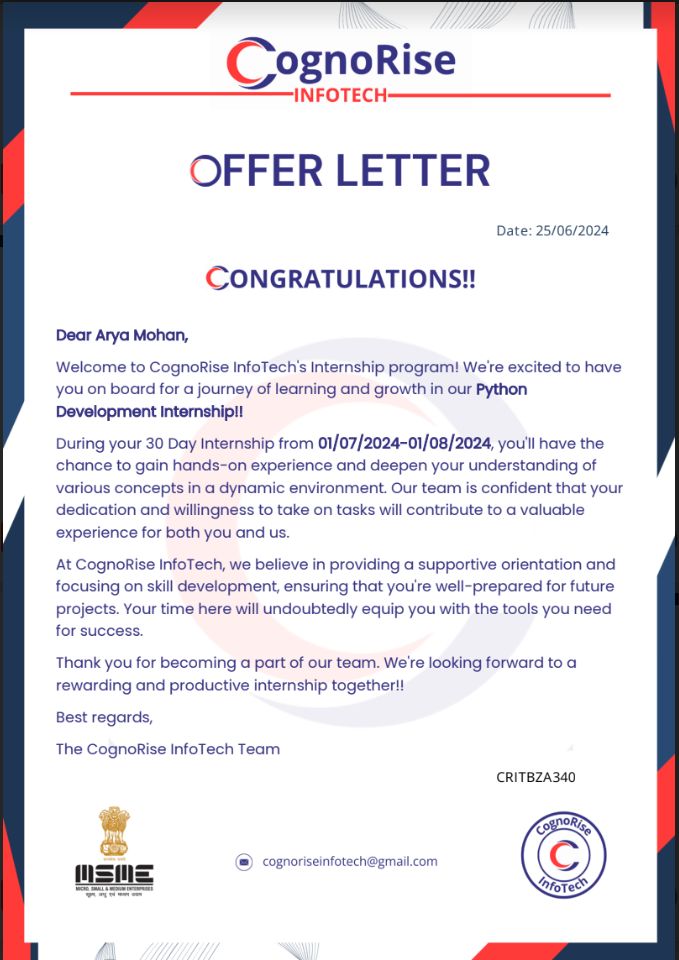Arya Mohan on LinkedIn: #connections #cognorise_info_tech #internship # ... Arya Mohan on LinkedIn: #connections #cognorise_info_tech #internship # ...