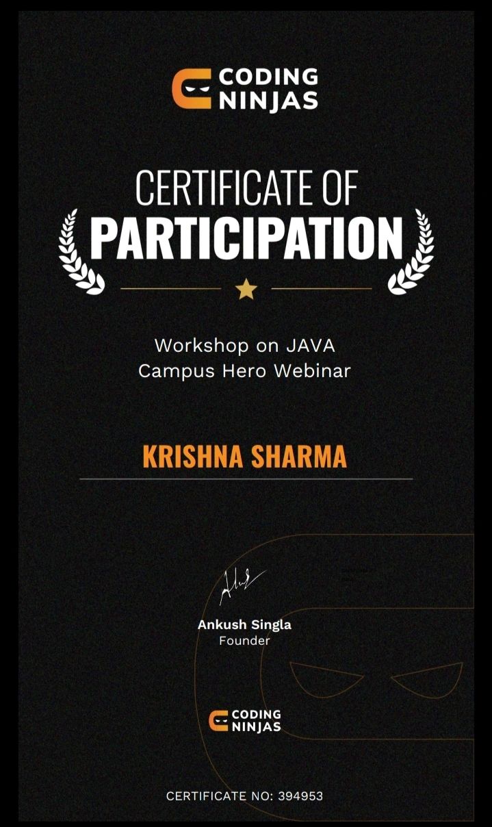 Krishna Sharma on LinkedIn: #javacampushero #codingninjas #certificate ... Krishna Sharma on LinkedIn: #javacampushero #codingninjas #certificate ...