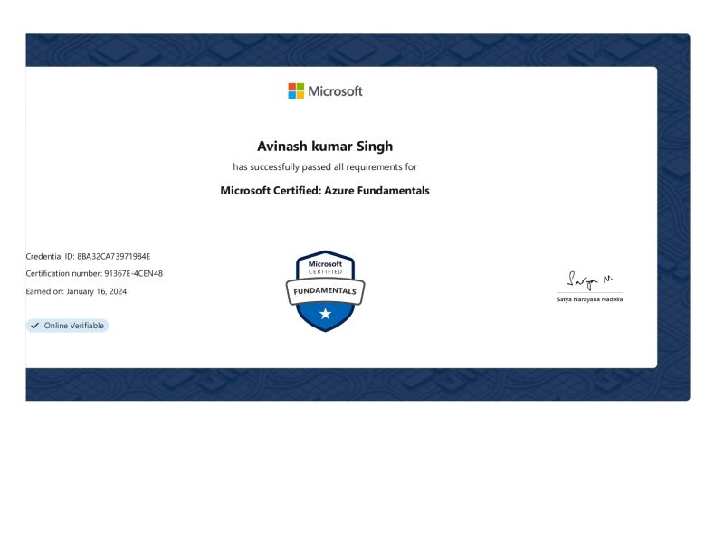 Avinash Kumar Singh on LinkedIn: Microsoft Certified Azure Fundamental Avinash Kumar Singh on LinkedIn: Microsoft Certified Azure Fundamental