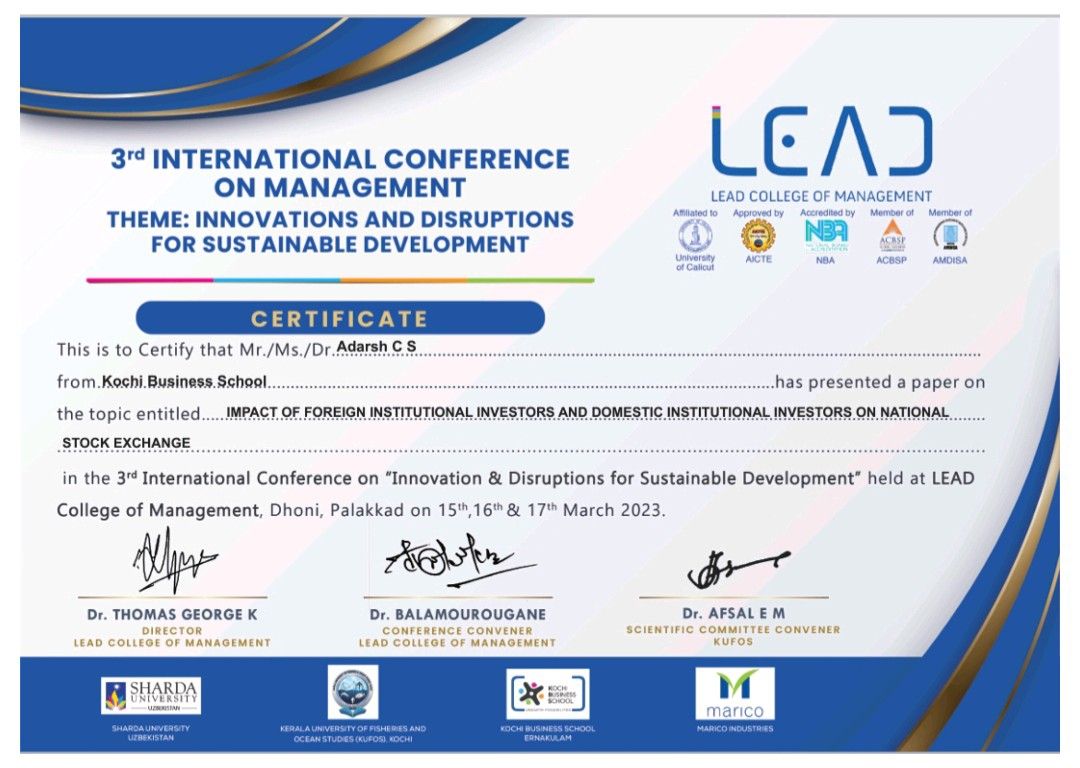 ADARSH C S on LinkedIn: Certificate of appreciation for my Paper ... ADARSH C S on LinkedIn: Certificate of appreciation for my Paper ...