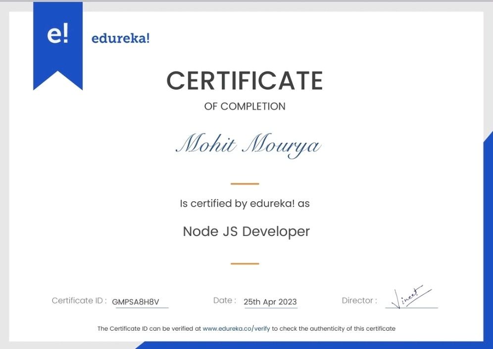 Mohit Mourya on LinkedIn: Nodejs Certification Mohit Mourya on LinkedIn: Nodejs Certification
