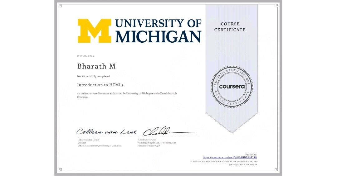 Bharath M on LinkedIn: #introductiontohtml5 #html #html5 #coursera #course Bharath M on LinkedIn: #introductiontohtml5 #html #html5 #coursera #course