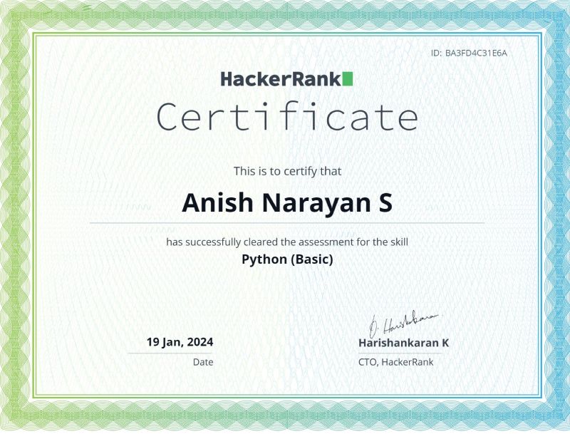 Anish Narayan S on LinkedIn: I am happy to announce that I have earned ... Anish Narayan S on LinkedIn: I am happy to announce that I have earned ...