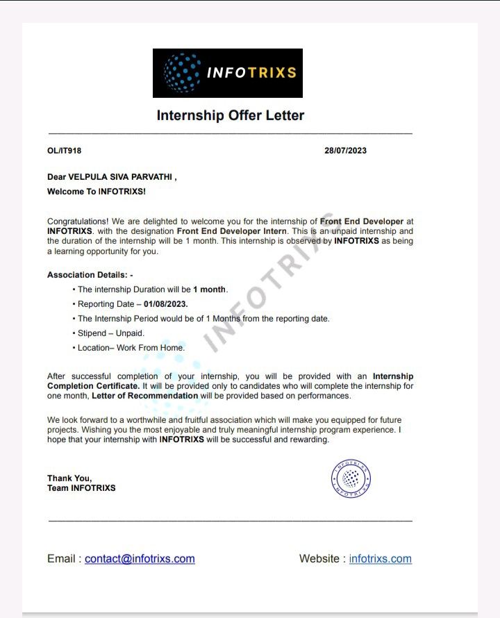V. Parvathi on LinkedIn: #infotrixs V. Parvathi on LinkedIn: #infotrixs