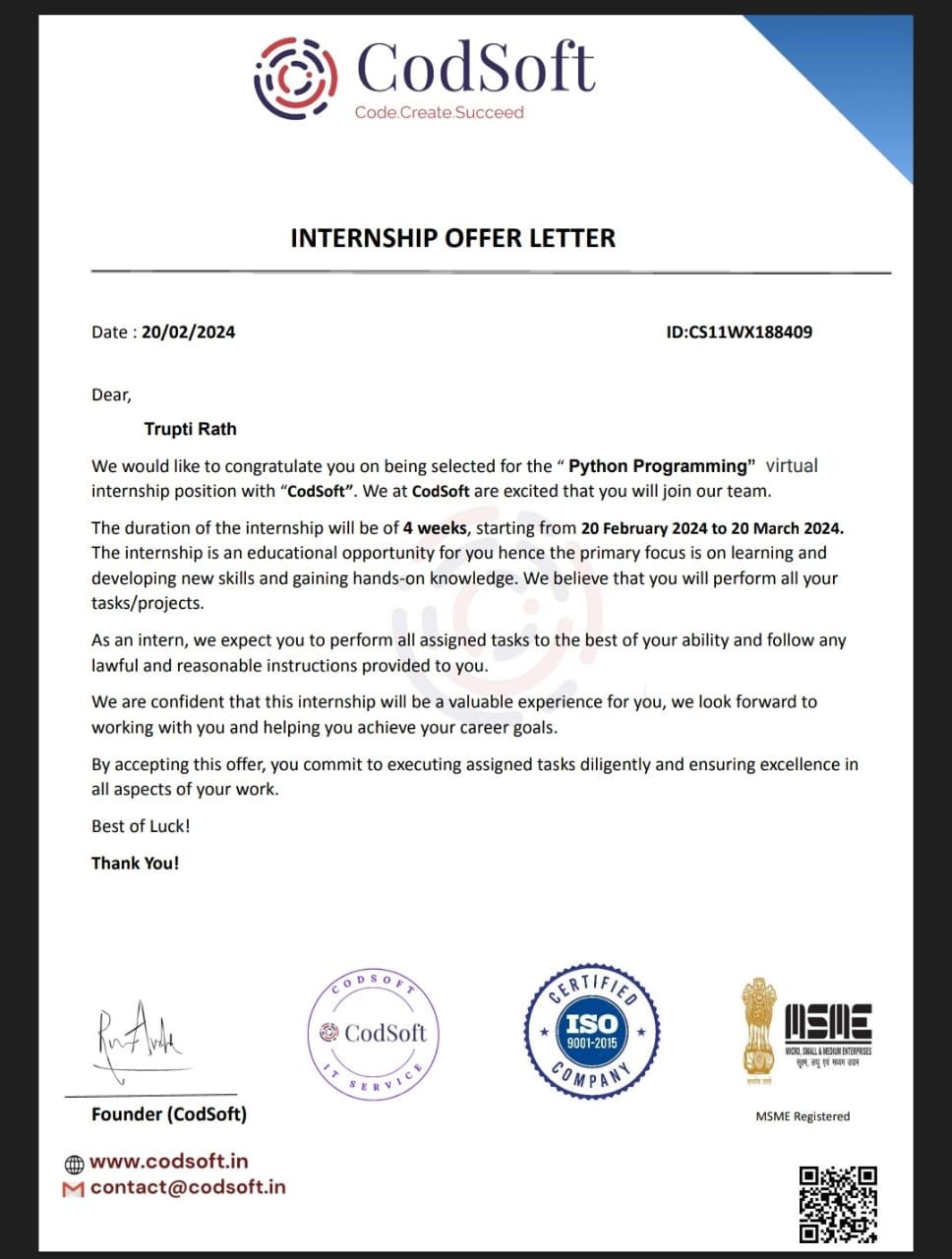 TRUPTI RATH on LinkedIn: #connections #codsoft #internship TRUPTI RATH on LinkedIn: #connections #codsoft #internship