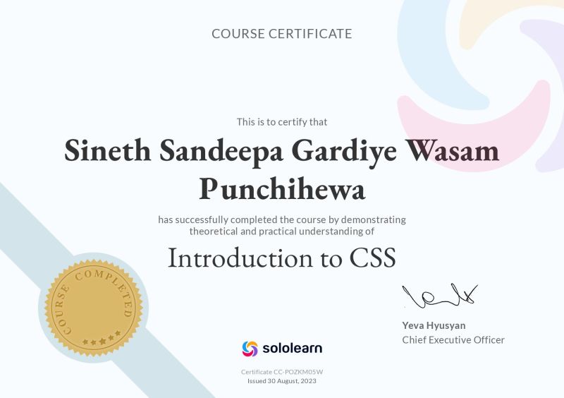 Sineth Sandeepa on LinkedIn: Introduction to CSS certificate by ... Sineth Sandeepa on LinkedIn: Introduction to CSS certificate by ...
