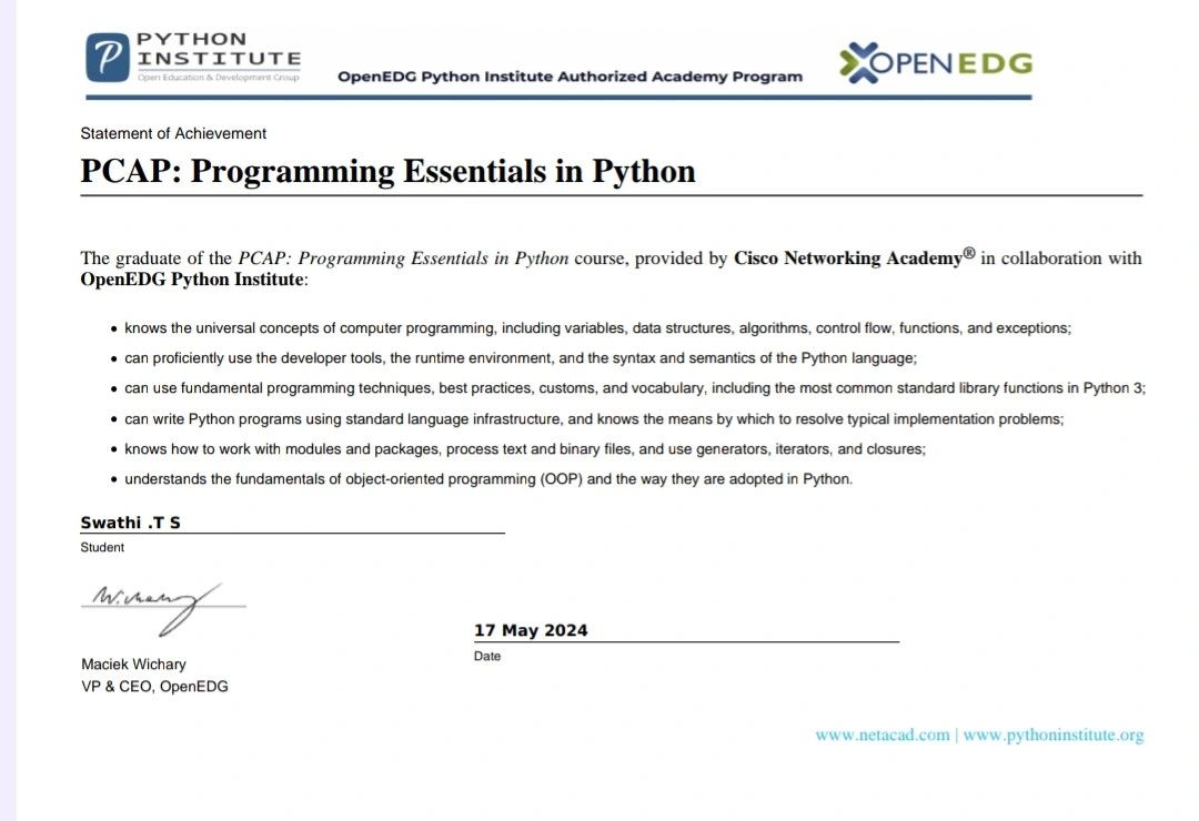 Swathi Senthilvel on LinkedIn: #python #programming #certification # ... Swathi Senthilvel on LinkedIn: #python #programming #certification # ...
