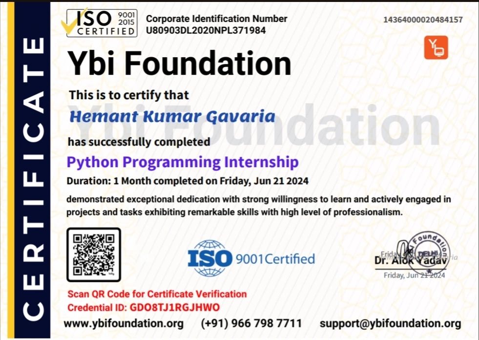 Hemant Kumar on LinkedIn: #python #internship #ybifoundation #careergrowth Hemant Kumar on LinkedIn: #python #internship #ybifoundation #careergrowth