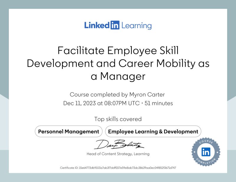 Myron Carter on LinkedIn: Certificate of Completion Myron Carter on LinkedIn: Certificate of Completion