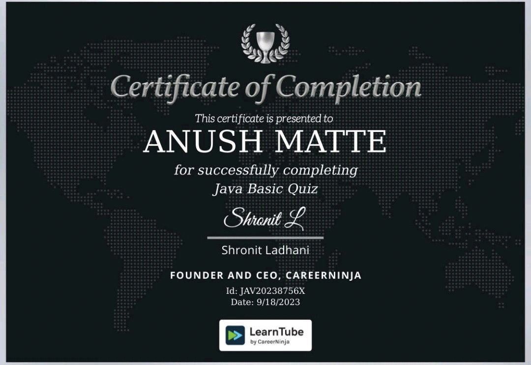 ANUSH MATTE on LinkedIn: HI ALL I have successfully completed java ... ANUSH MATTE on LinkedIn: HI ALL I have successfully completed java ...