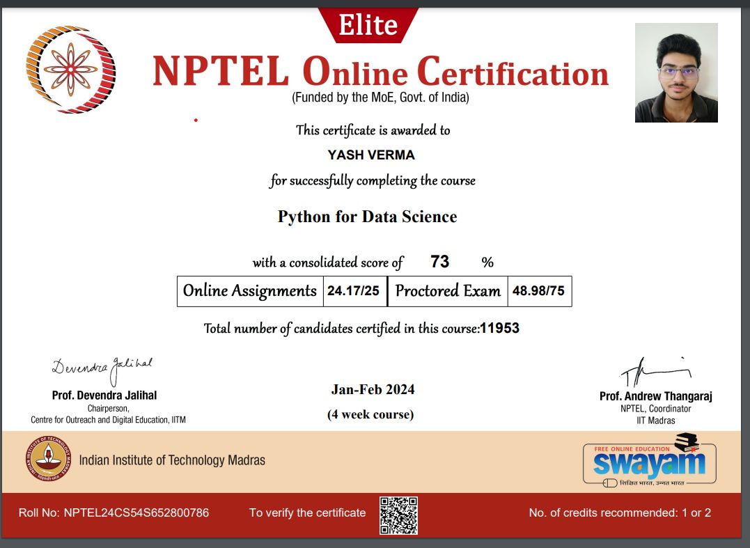 Yash Verma on LinkedIn: #datascience #python #nptel #certification # ... Yash Verma on LinkedIn: #datascience #python #nptel #certification # ...