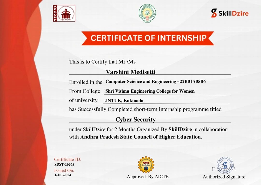 Varshini Medisetti on LinkedIn: #cybersecurity #internship #skilldzire ... Varshini Medisetti on LinkedIn: #cybersecurity #internship #skilldzire ...