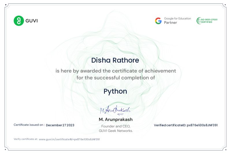 Disha Rathore on LinkedIn: #pythonprogramming #python #guvi #codingjourney Disha Rathore on LinkedIn: #pythonprogramming #python #guvi #codingjourney