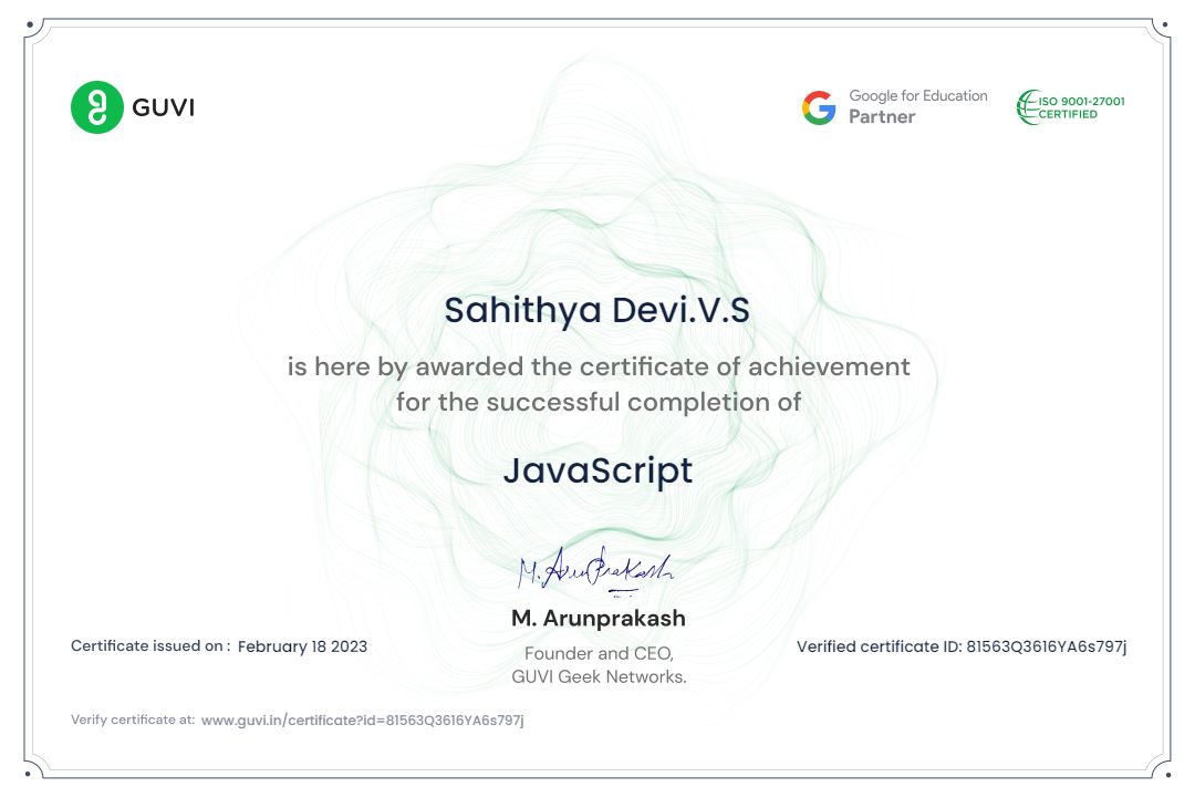 Sahithya srinivasan on LinkedIn: #javascript #frontenddeveloper Sahithya srinivasan on LinkedIn: #javascript #frontenddeveloper