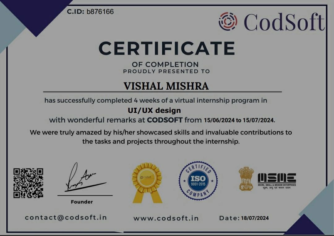 Vishal Mishra on LinkedIn: #internship #codsoft #uiux #webdevelopment # ... Vishal Mishra on LinkedIn: #internship #codsoft #uiux #webdevelopment # ...