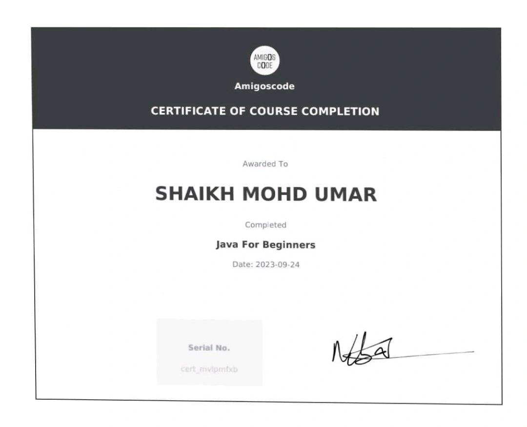 Shaikh Umar on LinkedIn: #java #amigoscode #certified Shaikh Umar on LinkedIn: #java #amigoscode #certified