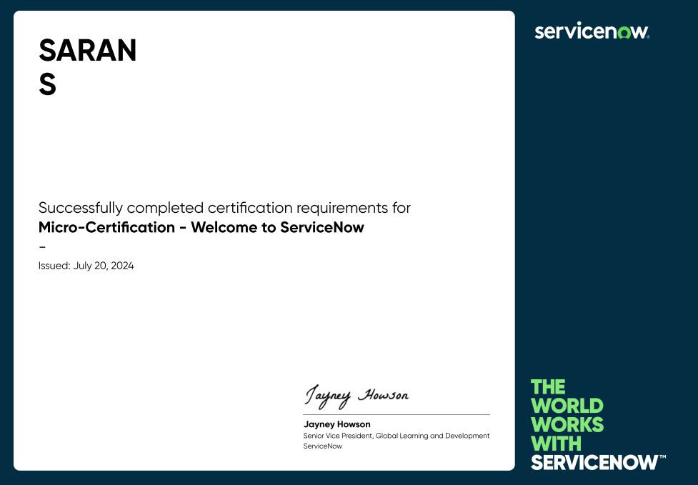 SARAN SEKAR on LinkedIn: #servicenow #certification # ... SARAN SEKAR on LinkedIn: #servicenow #certification # ...