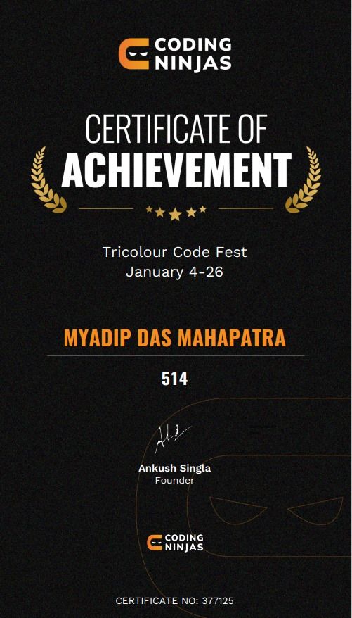 Participated in Tricolour Code Fest | Soumyadip Das Mahapatra posted on ... Participated in Tricolour Code Fest | Soumyadip Das Mahapatra posted on ...