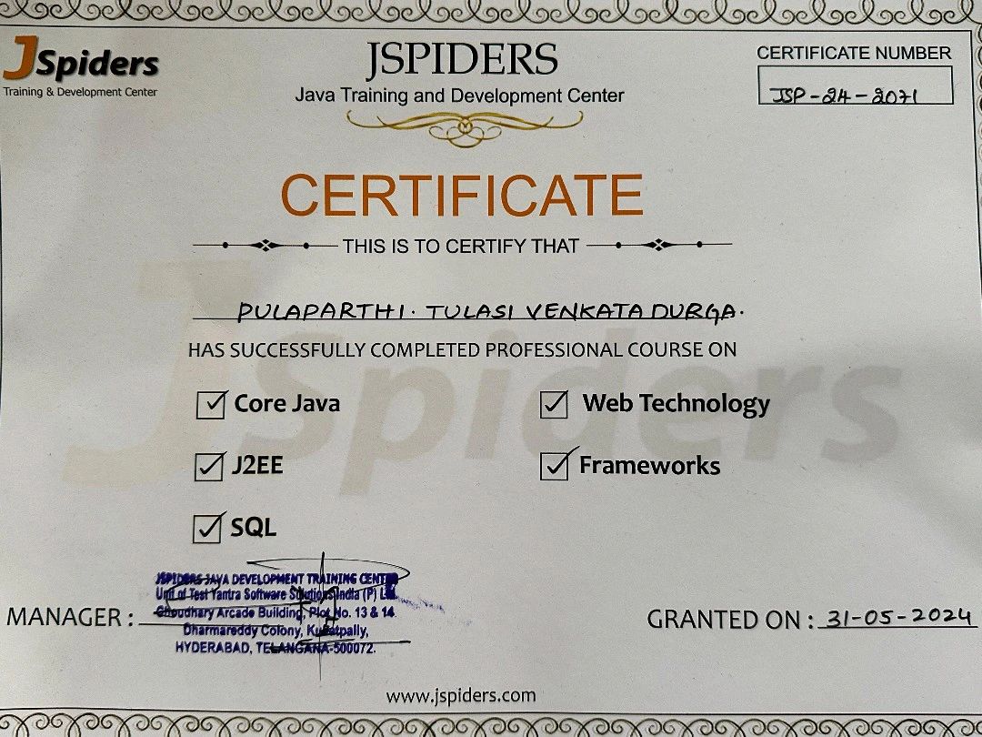 tulasi pulaparthi on LinkedIn: #jspiders #corejava #webtechnology #j2ee ... tulasi pulaparthi on LinkedIn: #jspiders #corejava #webtechnology #j2ee ...