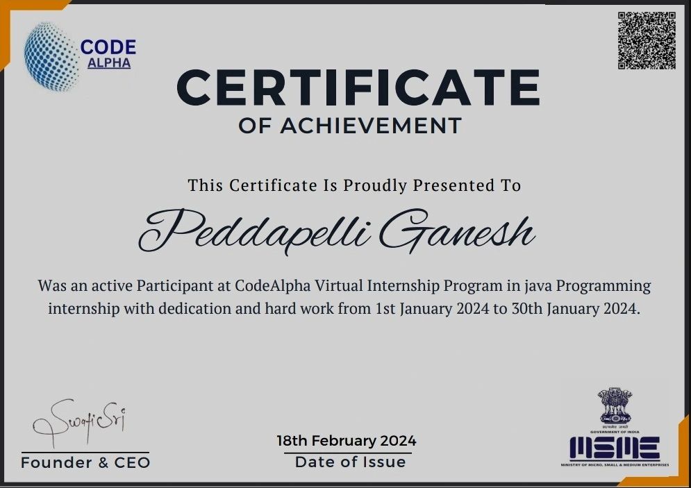Peddapelli Ganesh on LinkedIn: #linkedinfamily #codealpha #milestone # ... Peddapelli Ganesh on LinkedIn: #linkedinfamily #codealpha #milestone # ...