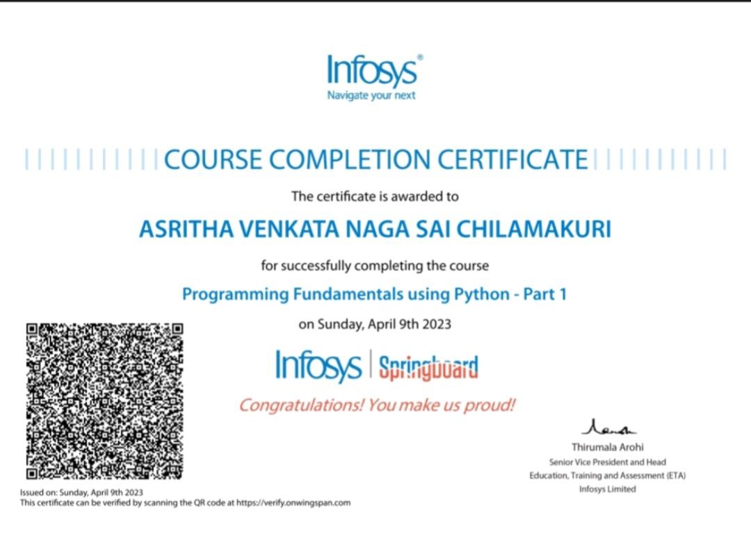 Chilamakuri Asritha on LinkedIn: #python #programming #infosysspringboard Chilamakuri Asritha on LinkedIn: #python #programming #infosysspringboard