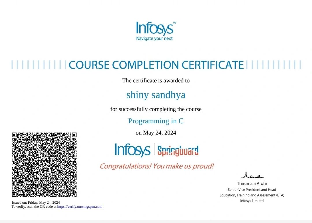 Shiny Sandhya on LinkedIn: #programming #cprogramming #certificate # ... Shiny Sandhya on LinkedIn: #programming #cprogramming #certificate # ...
