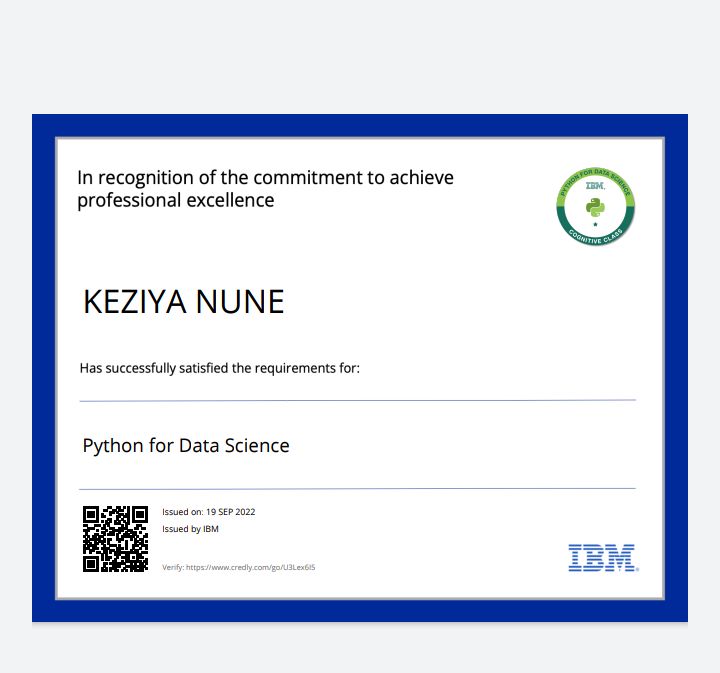 Keziya N on LinkedIn: PYTHON for DS CERTIFICATE from IBM Keziya N on LinkedIn: PYTHON for DS CERTIFICATE from IBM
