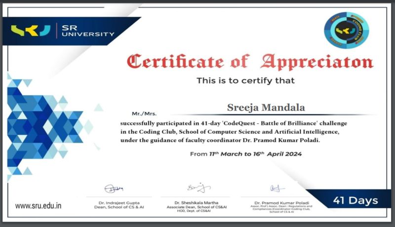 Sreeja Mandala on LinkedIn: #sruniversity #sru #coding Sreeja Mandala on LinkedIn: #sruniversity #sru #coding