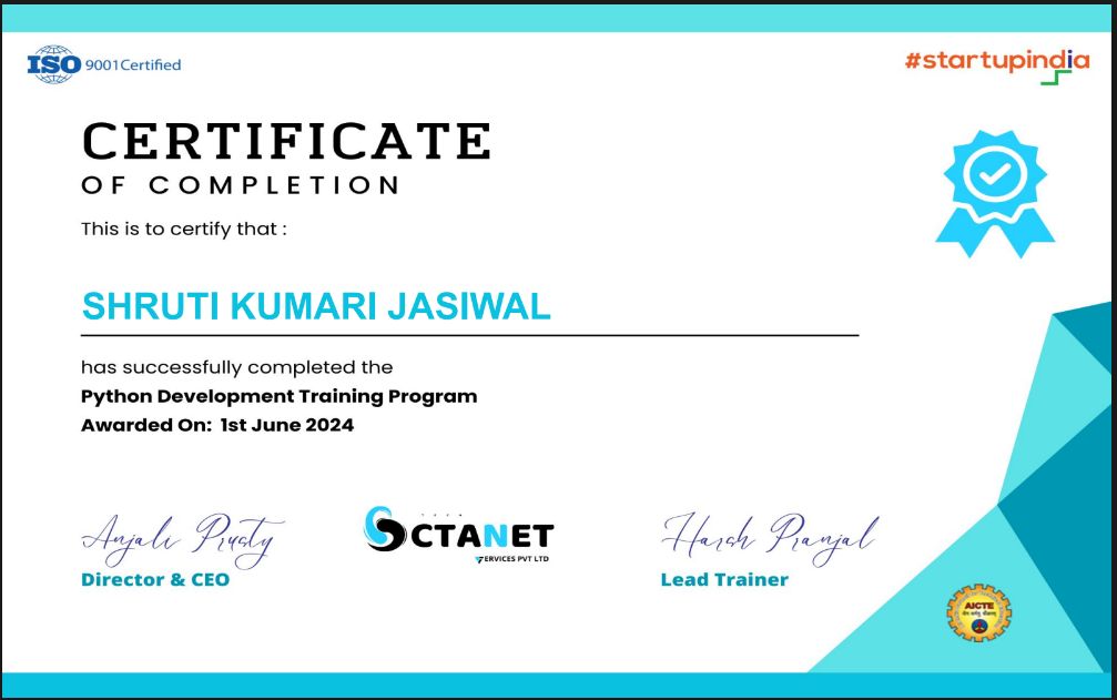 shruti jaiswal on LinkedIn: #pythondevelopment #internshipcompletion # ... shruti jaiswal on LinkedIn: #pythondevelopment #internshipcompletion # ...