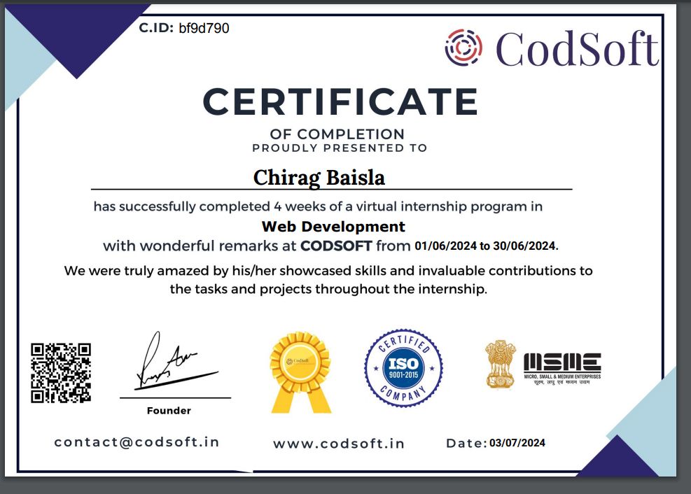 Chirag Baisla on LinkedIn: #webdev #codsoft Chirag Baisla on LinkedIn: #webdev #codsoft