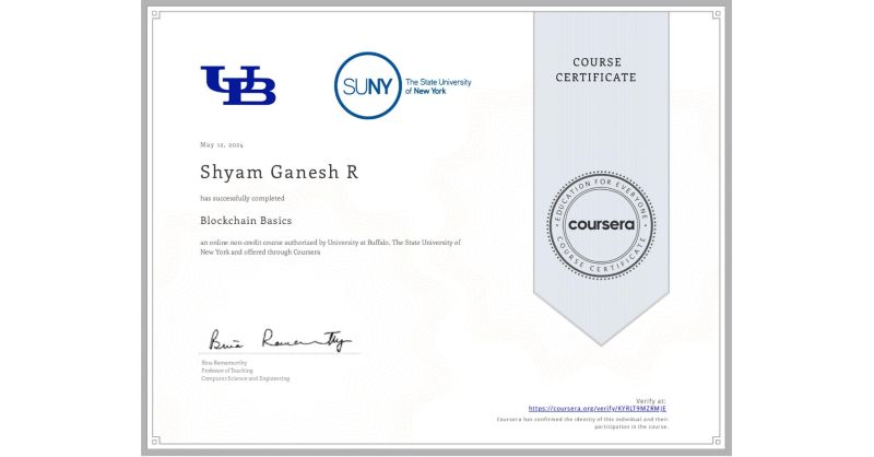 Shyam Ganesh on LinkedIn: Completed The Block Chain basics course with ... Shyam Ganesh on LinkedIn: Completed The Block Chain basics course with ...