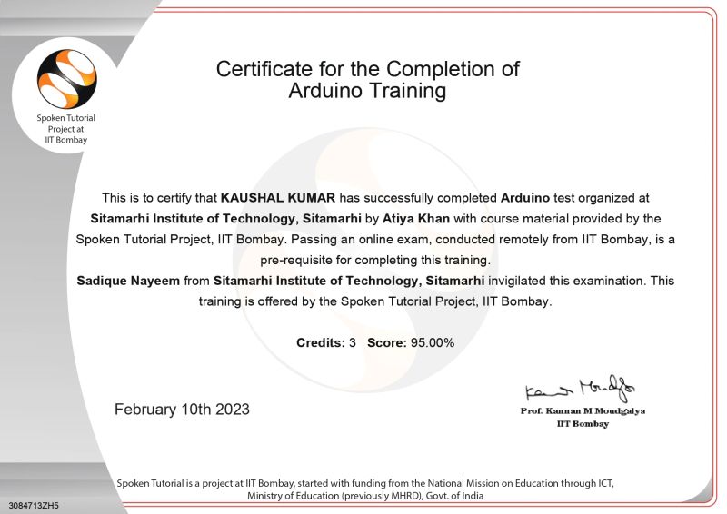 KAUSHAL KUMAR on LinkedIn: Certificate for Completion Arduino Training ... KAUSHAL KUMAR on LinkedIn: Certificate for Completion Arduino Training ...