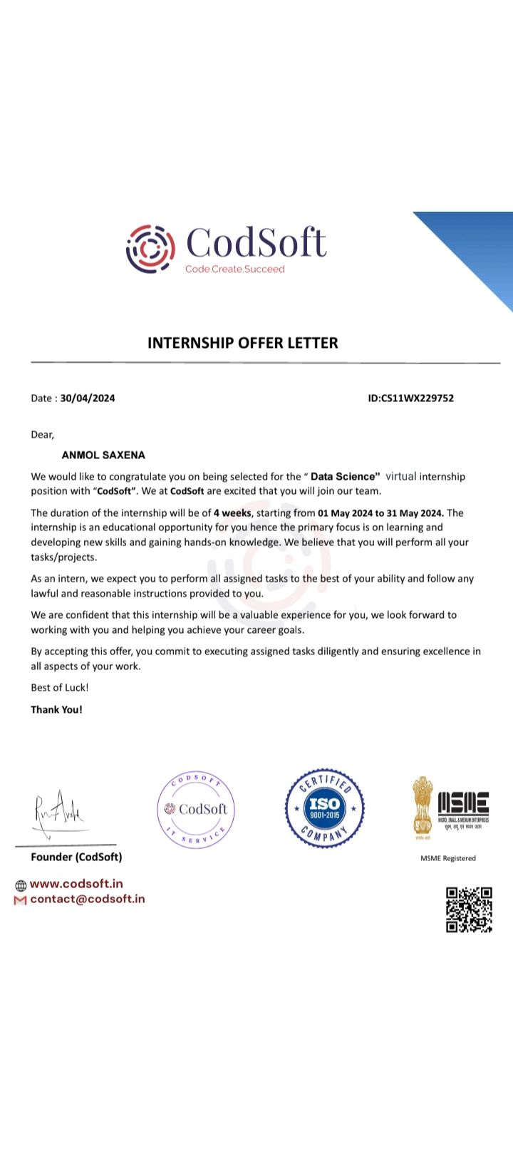 Anmol Saxena on LinkedIn: #internship #codsoft Anmol Saxena on LinkedIn: #internship #codsoft