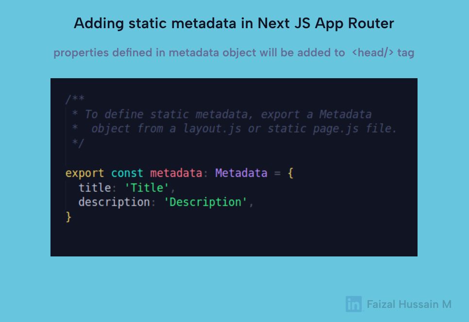 Faizal Hussain M on LinkedIn: #nextjs #metadata #react #javascript Faizal Hussain M on LinkedIn: #nextjs #metadata #react #javascript