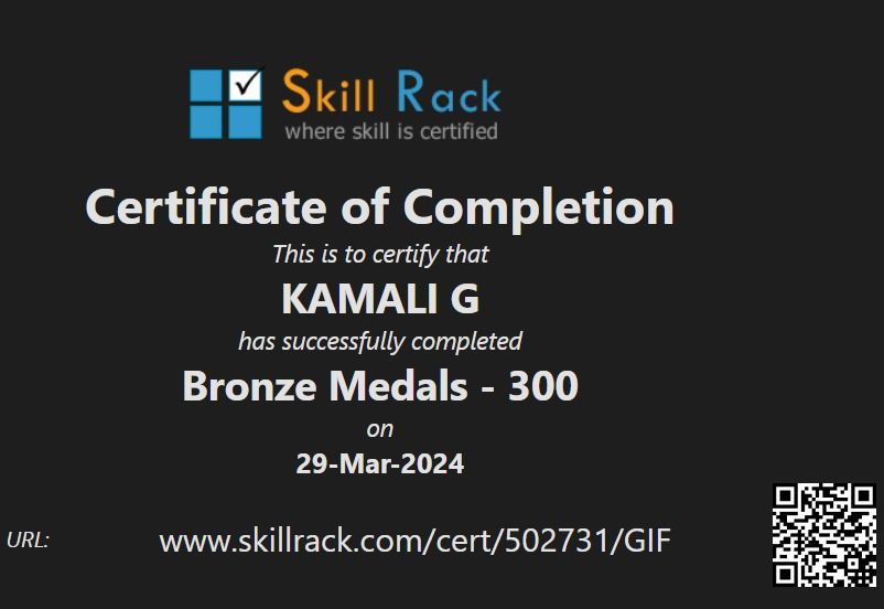 KAMALI G on LinkedIn: #codingachievement #skillrack #dedicationpaysoff KAMALI G on LinkedIn: #codingachievement #skillrack #dedicationpaysoff