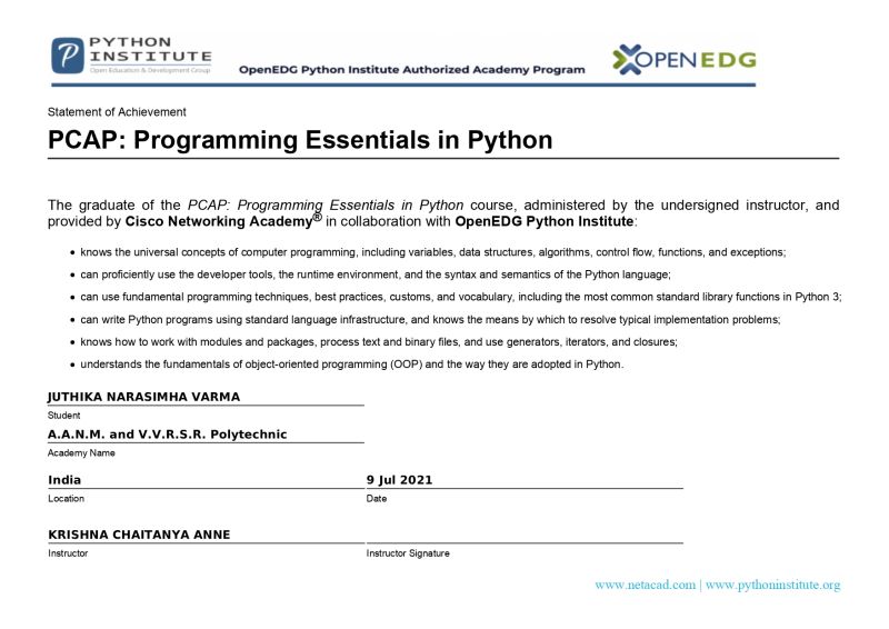 JUTHIKA NARASIMHA VARMA on LinkedIn: Certificate based on Programming ... JUTHIKA NARASIMHA VARMA on LinkedIn: Certificate based on Programming ...
