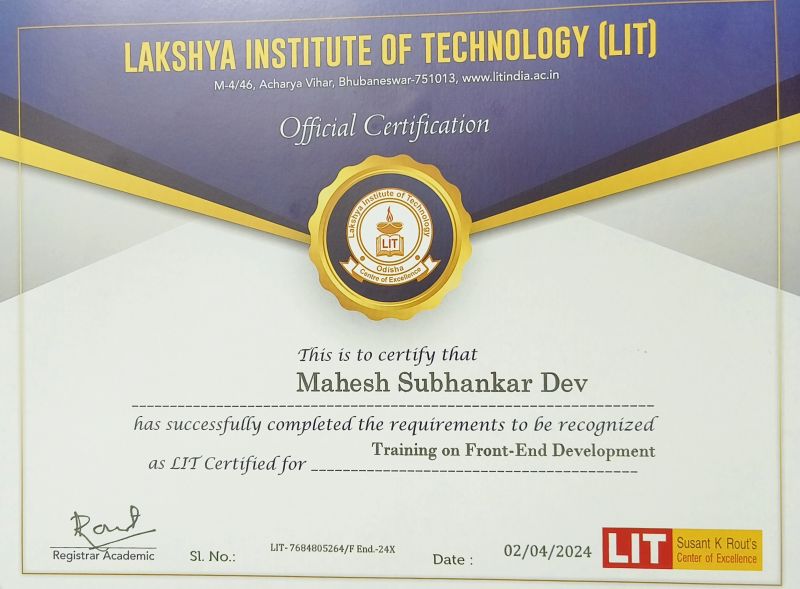 Mahesh Dev on LinkedIn: #webdevelopment #certified Mahesh Dev on LinkedIn: #webdevelopment #certified