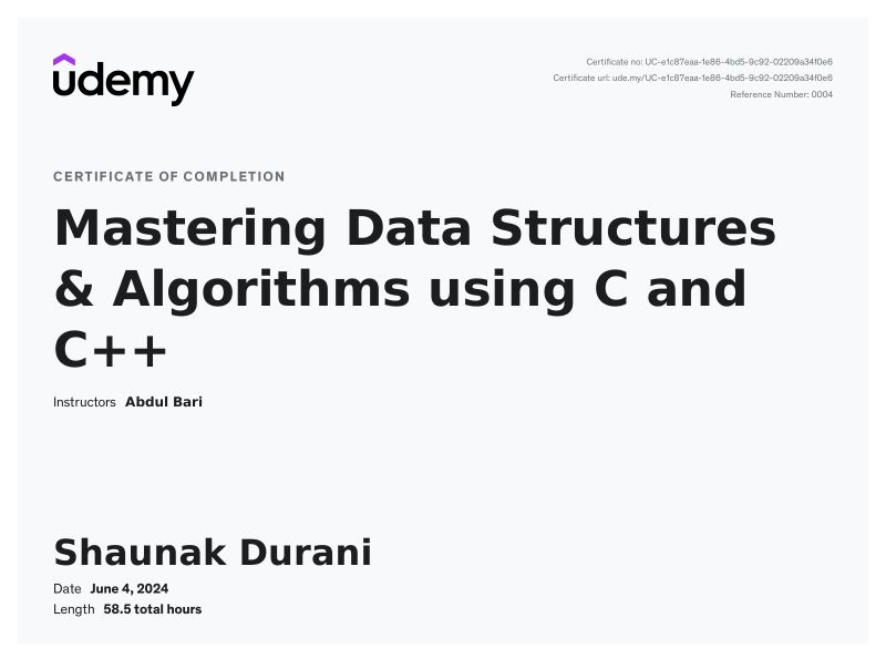 SHAUNAK DURANI on LinkedIn: #datastructures #algorithms #cpp #udemy # ... SHAUNAK DURANI on LinkedIn: #datastructures #algorithms #cpp #udemy # ...