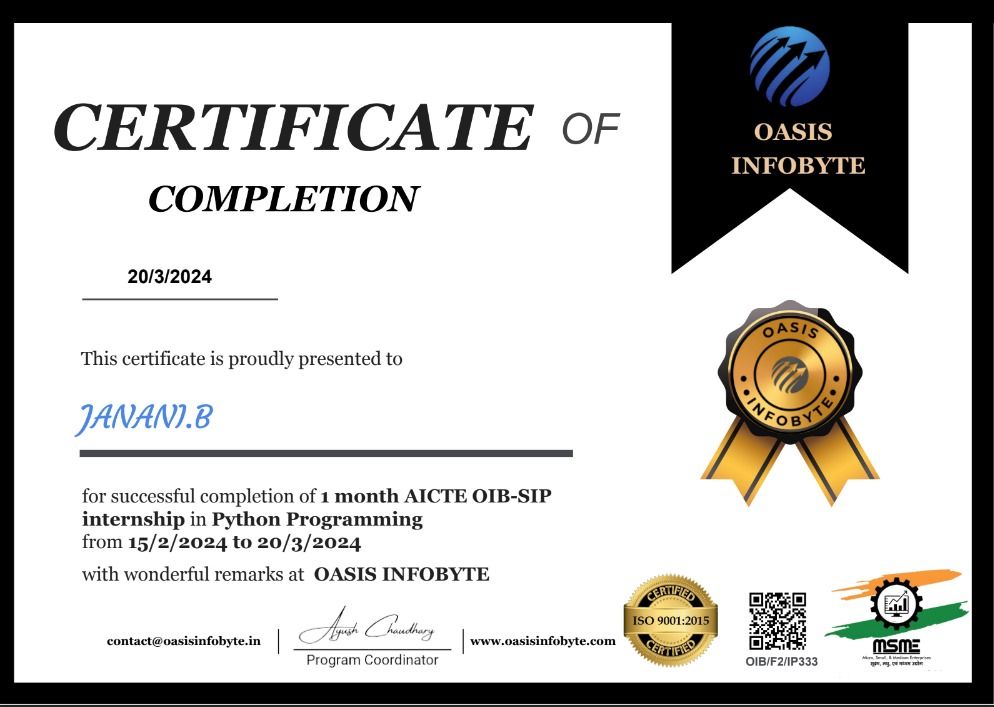 janani baskar on LinkedIn: #python #internship #achievementunlocked janani baskar on LinkedIn: #python #internship #achievementunlocked
