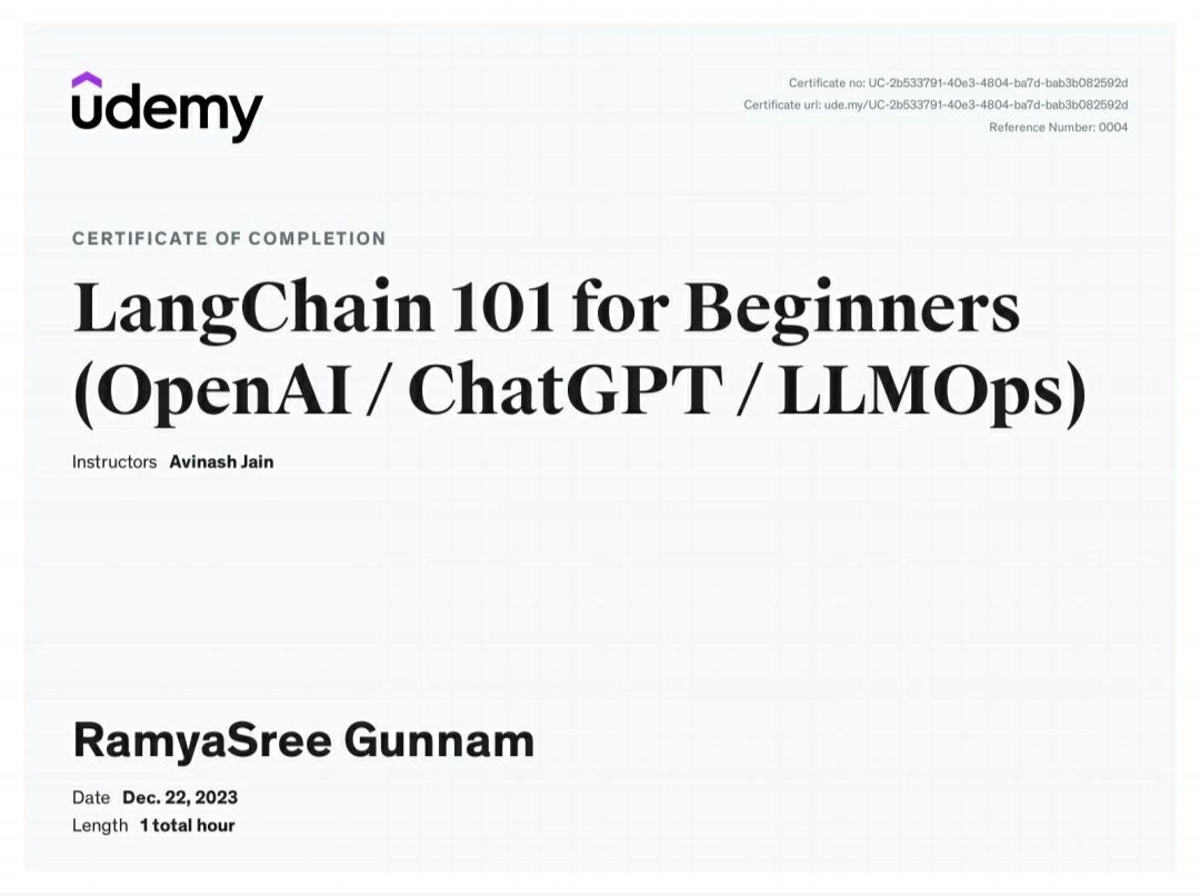 Gunnam Ramyasree on LinkedIn: Udemy: LangChain for Beginners Gunnam Ramyasree on LinkedIn: Udemy: LangChain for Beginners